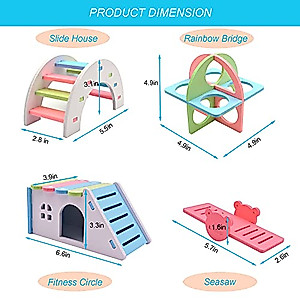 Yofunter Dwarf Hamster Toys Set for Hamster Cage Accessories - Gerbil Hideout and Houses,Fitness Circle Toy,Rainbow Bridage,Seasaw, Multi-colored