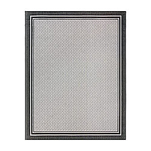 Gertmenian Indoor Outdoor Classic Flatweave Area Rug, Stain & UV Resistant Carpet, Deck, Patio, Poolside & Mudroom, 8x10 Ft Large, Simple Border, White Black, 23018