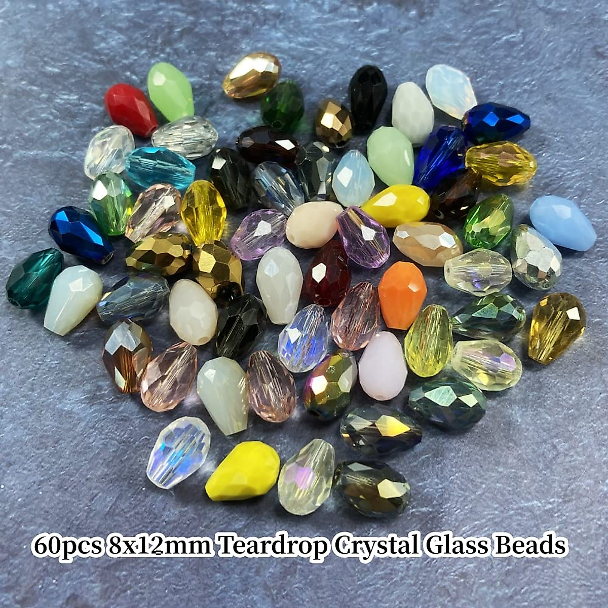 Honkoolly 60pcs Teardrop Crystal Glass Beads 8x12mm Vertical Hole Faceted Glass Teardrop Spacer Beads for Bracelets Necklace Earring DIY Jewelry Making Craft(Mix Colors Series)