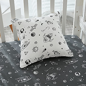 Brandream Milky Way Space Galaxy 3-Piece Baby Boy Girl Nursery Crib Bedding Set with Spaceship Rocket Theme - Black and White Bedding