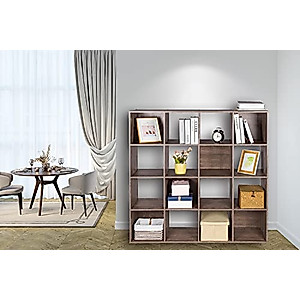 PACHIRA E-Commerce US 16 Cube Wooden Storage Organizer Bookcase, Bookshelf System Display Compartments, Sturdy Room Cube, Toy Storage Shelf, Rustic Brown Oak