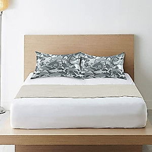 Sharks Camo Pillow Covers Silk Pillowcase for Hair and Skin Soft Breathable Smooth Cooling Satin Pillowcase Standard Size Pillow Case for Bedroom Bed Sleeping (20x26 Inch)