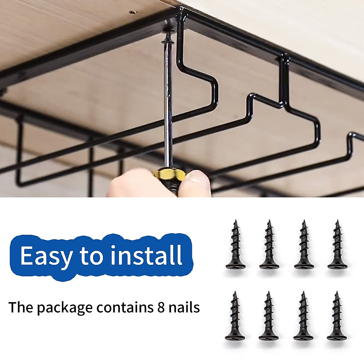 Wine Glass Holder Under Cabinet,2 Pack Wine Stemware Holder,Wine Glass Rack,3 Rows Black Metal Wine Glasses Hanger,Wine Glass Holder Storage Under Shelf,Wine Glass Rack for Kitchen Bar