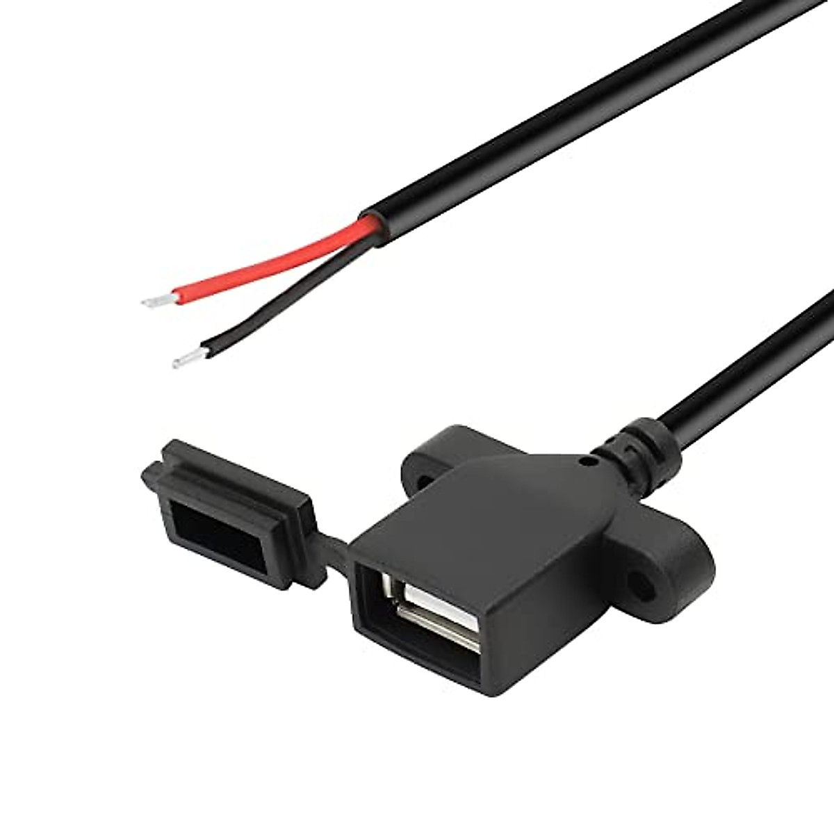 RIIEYOCA 2Pcs USB Female Plug 2pin Bare Wire,USB Power Data Cable with Dust Cap DIY Pigtail Cable for USB Equipment Installed or DIY Replace Repair （30CM）