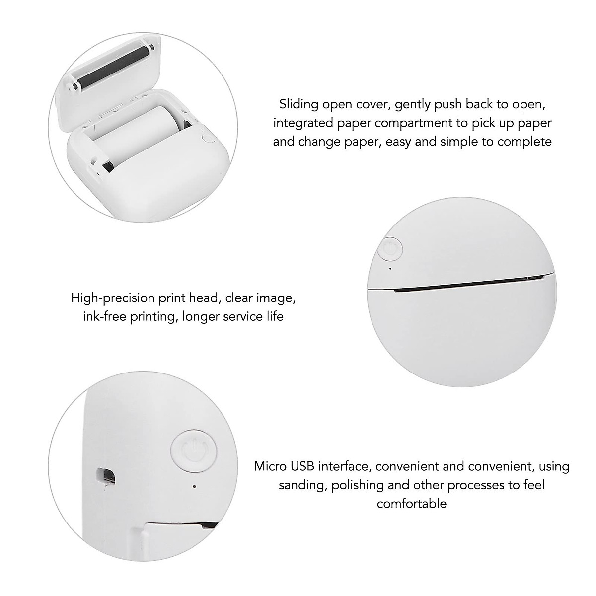 Febuliy Print Pod Mini Sticker Printer,Thermarote Mini Printer,Mini Printer White Thermal Label Printer Photo Picture Pocket Printer Bluetooth for Home Office Label Notes