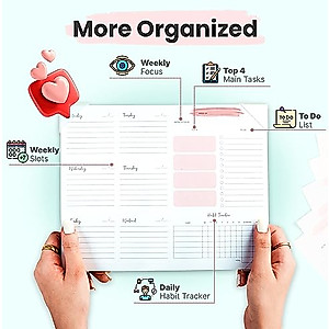 FABOXY 52 Sheets Weekly Planner Pad Undated Essentials for Productivity 10" x 8" - Tear off 100 GSM Paper - To Do list with PP Protection for student office and home - Built-in Habit & Goals Tracker