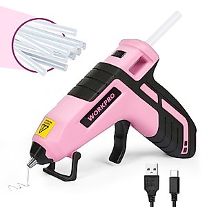 WORKPRO 3.6V Cordless Hot Glue Gun (Upgrade), Fast Preheating, Smart Power-Off, USB-C Rechargeable Glue Gun, Less-drip Hot Glue Gun Kit with 20 Pcs Premium Mini Glue Sticks for DIY, Crafting and Arts