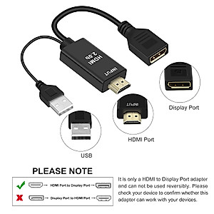 FERRISA 4K@60Hz HDMI to DisplayPort Cable Adapter/Converter with USB Power, Male to Female HDMI to DP Adaptor for Monitor, Support HDMI2.0 HDCP2.2, Compatible with , PS5, NS, Mac Mini(NOT USB Port)