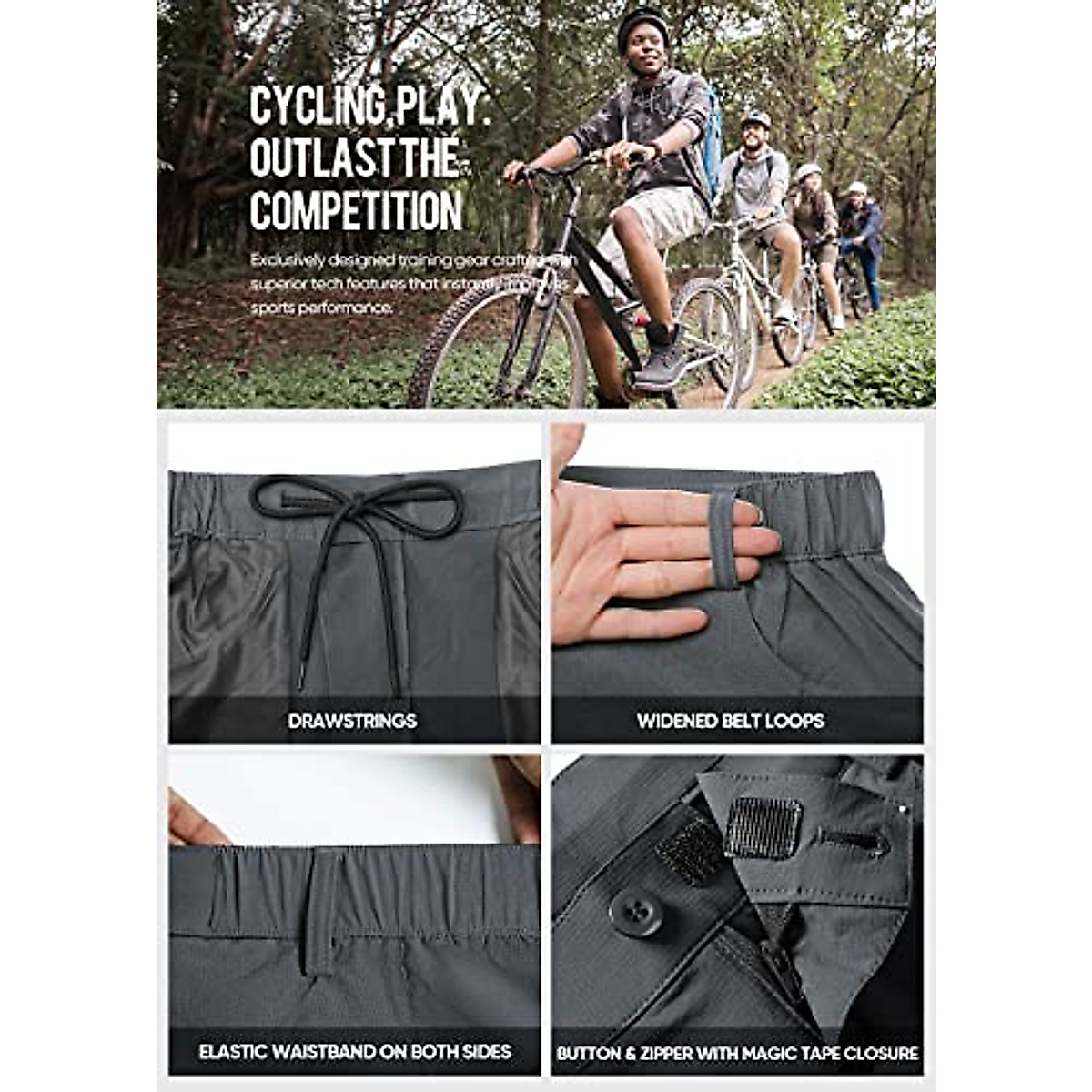 Cycorld Mountain-Bike-Shorts-Mens-Padded MTB Biking Baggy Cycling Short Padding Liner with Zip Pockets(Grey,Medium)