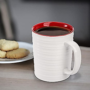 ZEAYEA Set of 6 Coffee Mug Set, 16 oz Large Coffee Cup with Handle for Coffee Cocoa Tea Milk, Ceramic Mug for Birthday, Party, Easy to Clean and Hold, White and Red