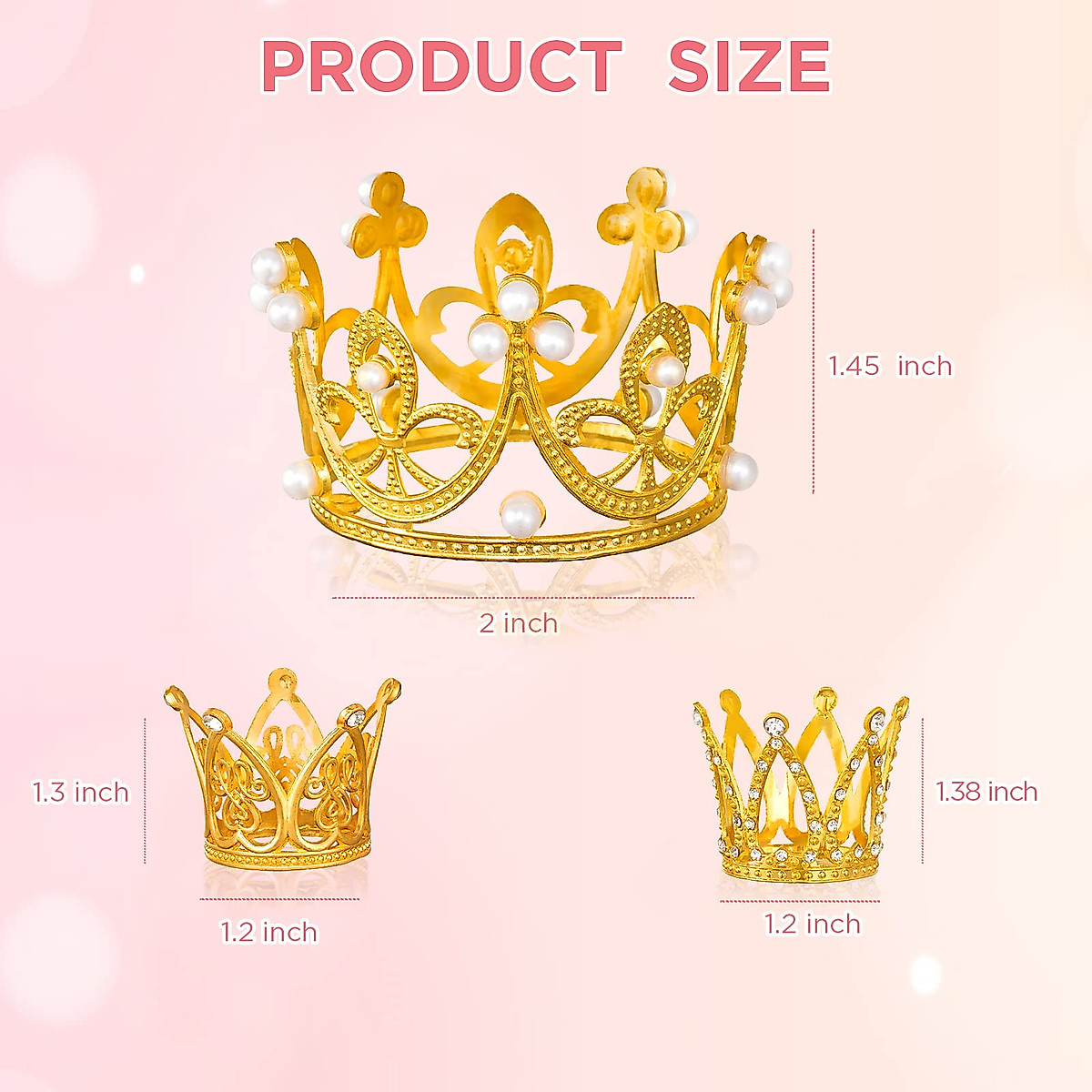 15 Pieces Gold Crown Cake Topper, UBTKEY Mini Crown for Flower Arrangements Bouquets, Small Tiara Crown Cake Topper for Birthday Wedding Party Favors (3 Styles)