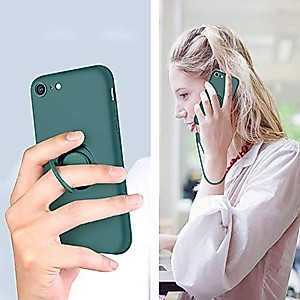 SouliGo iPhone SE 2022 Case, iPhone SE 2020 Case, iPhone 8 Case, iPhone 7 Case, Slim Silicone Soft Rubber Shockproof Protective Ring Kickstand Hybrid Hard Protection Girls Women Phone Cover,Dark Green