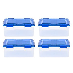 IRIS USA 4Pack 30qt WEATHERPRO Airtight Plastic Storage Bin with Lid and Seal and Secure Latching Buckles