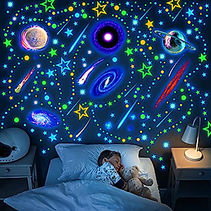 495 Pieces Glow in The Dark Stars and Moons Wall Decals for Ceiling, Removable Glowing Stars and Planets Wall Decal Sticker Glow in The Dark Galaxy Wall Decor for Kids Bedroom Living Room Nursery