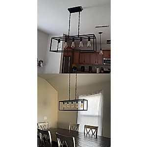 Black Farmhouse Kitchen Island Lighting Modern Linear Chandelier Industrial Dining Room Rectangular Light Fixtures for Living Room Foyer Bar (Black, 5-Light)