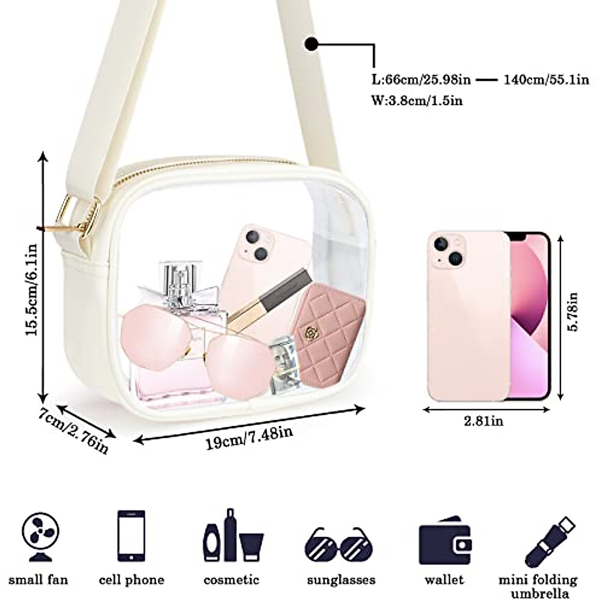 KETIEE Clear Bag Stadium Approved, Clear Crossbody Bag Clear Purse for Women See Through Clear Handbag with Adjustable Strap for Concerts Sports Festivals