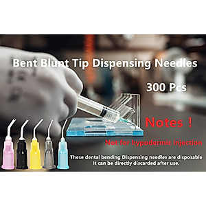 300 Pcs Bent Blunt Tip Dispensing, Bent Flow Dispensing Tips, Disposable Bent Irrigation Blunt Tips, Great for Oil or Glue Applicator (Pink 18G)