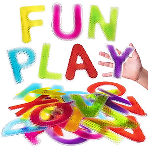 Playlearn 26pc Large Size Sensory Alphabet Letters - Multiple Textures - Gel Filled Tactile Letters - ABC Learning Toy - Light Table Toy