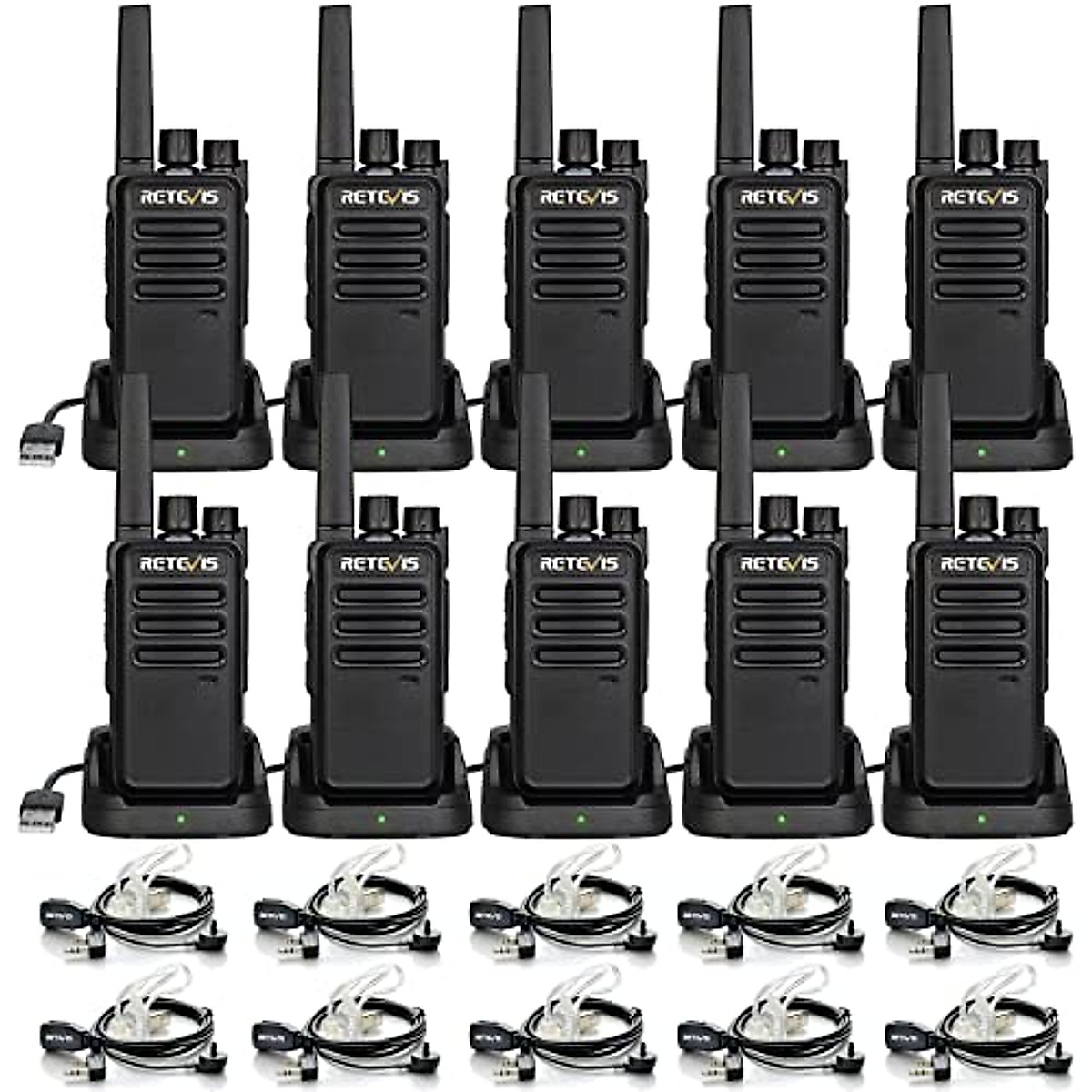 Retevis RT68 Two-Way Radios Long Range, Walkie Talkies for Adults, 2 Way Radio with Earpiece, Walkie Talkie Rechargeable with Charging Base, for Manufacturing Restaurant Business(10 Pack)