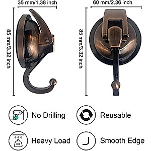 Tssiguy Suction Cup Hooks, Heavy Duty Powerful Hooks Vacuum Suction Shower Hooks Reusable Without Punching Waterproof Wall Bathroom Kitchen Restroom 15 LB (2 Pack, Silver)