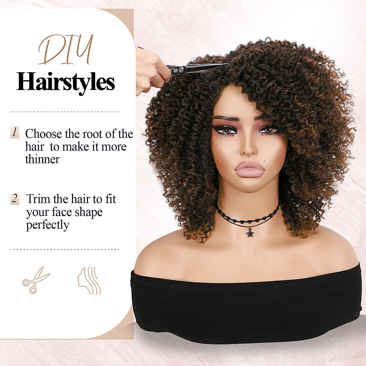 Hanne Fashion Short Kinky Curly Wigs Ombre Brown Side Part Wig Afro Curly Wig Twist Out Wigs Heat Resistant Fiber Synthetic Full Wigs for Black Women (1B 30#)