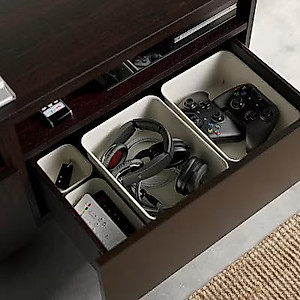 TV Unit with Drawers and Door,Black-Brown/Selsviken high-Gloss/Black, 70 7/8x16 1/2x15 3/8 "