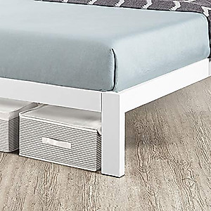Mellow Rocky Base C 14" Platform Bed Heavy Duty Steel White, w/ Patented Wide Steel Slats (No Box Spring Needed) - King