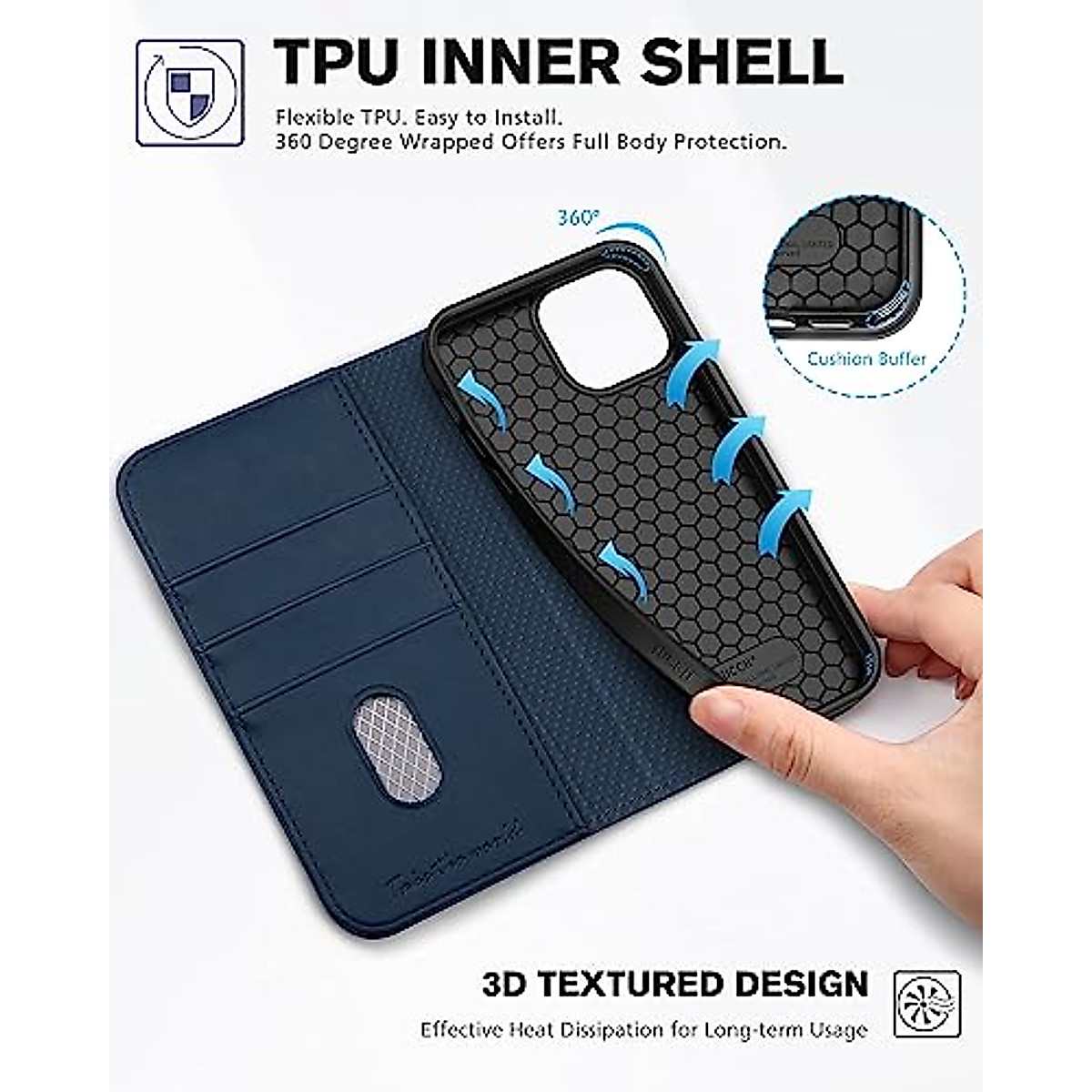 TUCCH Case for iPhone 13 Wallet Case 5G, [Card Holder] Slots Folio PU Leather Cover, Kickstand Flip Case with [TPU Shockproof Interior Case] Compatible with iPhone 13 6.1-inch 2021, Brown & Dark Blue