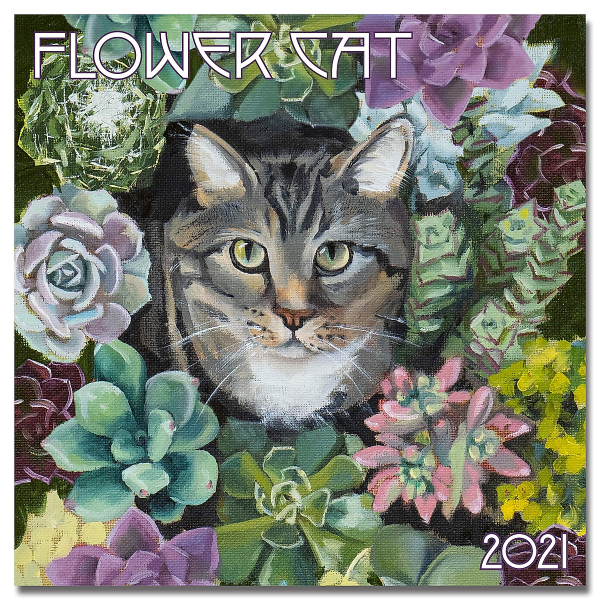 Flower Cat Wall Calendar 2021, Monthly January-December 12'' x 12"