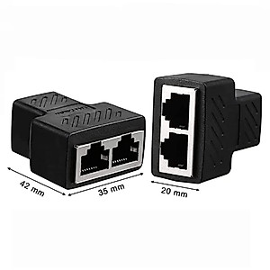 Aoiutrn RJ45 Network Splitter Adapter, RJ45 1 to 2 Port Dual Female Socket Ethernet Connector 8P8C Extender Plug LAN Network Cable for Cat5, Cat5e, Cat6, Cat7