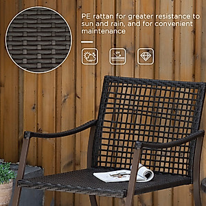 Outsunny 3 Piece Patio Rocking Bistro Set, Outdoor PE Rattan Wicker Rocking Chairs with Cushioned, Pillows, Two-Tier Glass Storage Shelf Coffee Table, Cream White