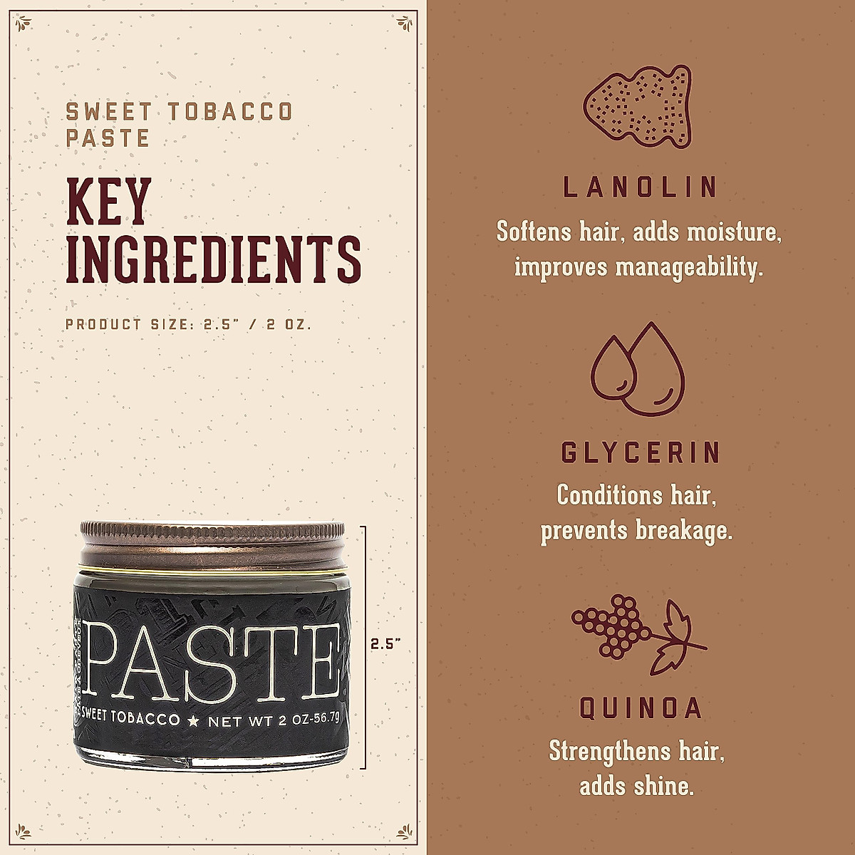 18.21 Man Made Hair Styling Product, 2oz. Original Sweet Tobacco Scent in Paste with Natural Shine Finish