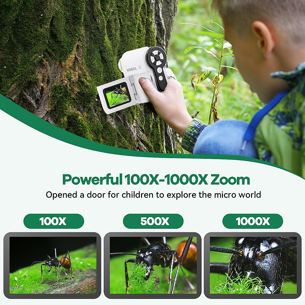 Hideal HP20 Microscope for Kids [3-in-1] [Easy and Fun] 2" IPS Portable Handheld Microscope Miniscope, Pocket Mini Scope Educational Science Kit, Birthday Easter Gifts for Kids, 32GB, White