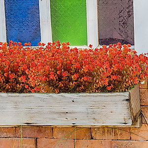 URSTOUD 6PCS Artificial Eucalyptus Plants,Fake Boxwood Shrubs UV Resistant No Fade Faux Plastic Bridal Bouquet Indoor Outdoor Home Garden Kitchen Office Table Vase(Fall Orange), Brown Orange