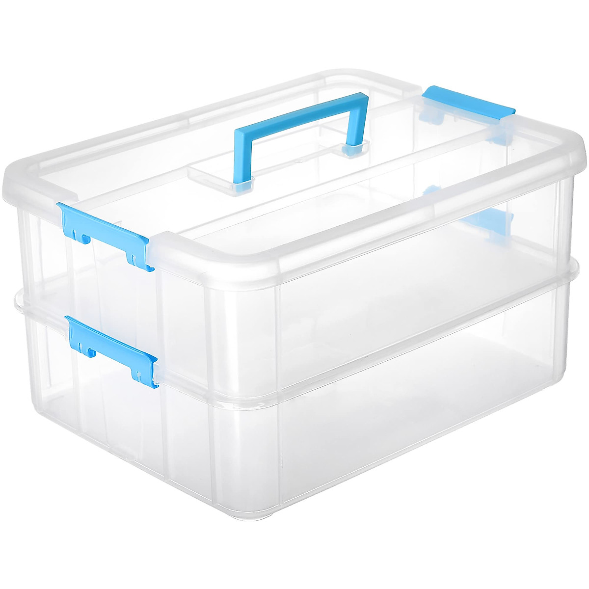 Yesland Large 2 Layer Stack & Carry Box - 13.75 x10 x 7.5 Inch Plastic Stackable Craft Storage Box Container with Handle - Portable Organizer Box for Stationery, Sewing, Art Craft, Jewelry,