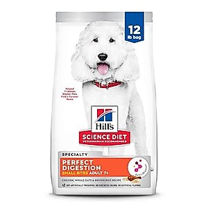 Hill's Science Diet Perfect Digestion, Senior Adult 7+, Digestive Support, Small Kibble, Dry Dog Food, Chicken, Brown Rice, & Whole Oats, 12 lb Bag