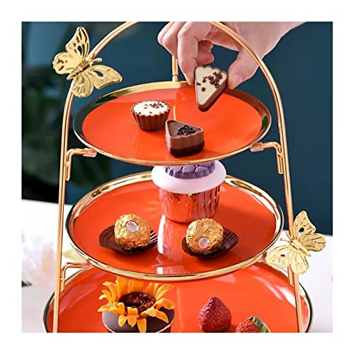 Tiered Tray Dessert Table, Commercial Dessert Table, Cake Temporary Cake Display Shelf, Family Living Room, Tea Table, Fruit Tray Display Shelf Tower Tray (Color : E, Size : Three floors)