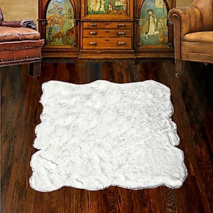Fur Accents Plush Shag Area Rug - White Faux Fur Sheepskin Rug - Luxury Soft Faux Fur Carpet - Sculpted Edge Rectangle Accent Art Rug 30"x48"