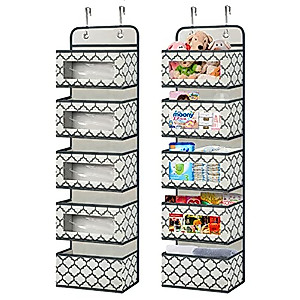 homyfort Over the Door Organizer, Hanging Storage Organizer with 5 Large Pockets & Clear Window for Nursery,Baby Diapers,Bathroom,Closet,Pantry,Dorm,Kids (Beige)