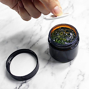 BPFY 24 Pack 2 oz Round Amber Glass Cosmetic Jars with Inner Liners and Black Lids, Travel Jars, Refillable Containers for Makeup, Cream, Lotion, Sugar Scrubs, Eye Shadow, Slime, Paint, Jewelry