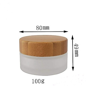 Frosted Glass Cream Jars,2 Pack 100ml/3.4oz,Natural Bamboo lids Empty Refillable Cosmetic Container Bottles Glass Cosmetic Sample Jars with lids for Face Cream Make Up Eye Shadow Travel