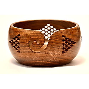 VETERIS Crafted Yarn Storage Bowls with Decorative Carved Handmade Grills - Knitting & Crochet Accessories Supplies