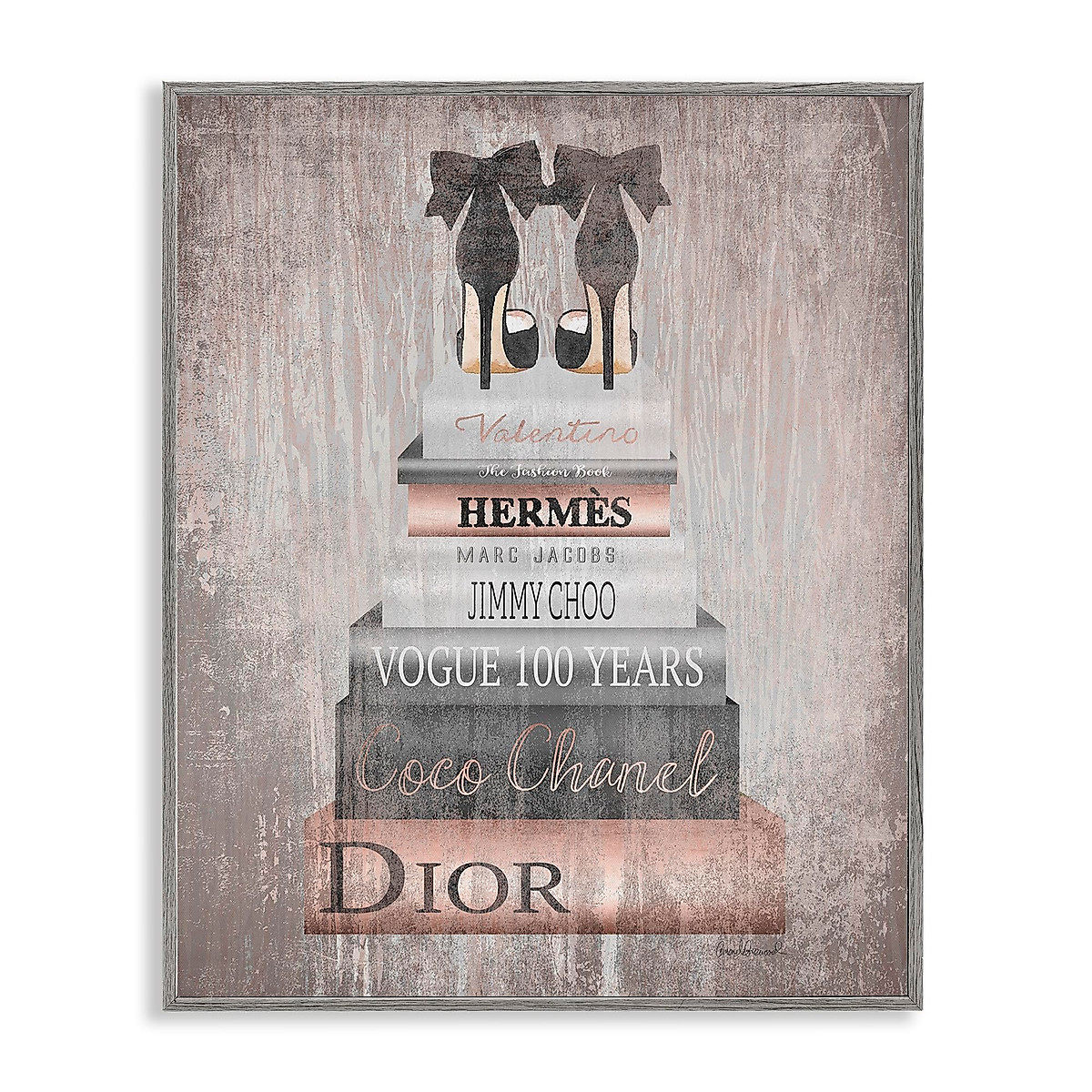 Stupell Industries Book Stack Heels Metallic Pink Grey Framed Wall Art, 11 x 14, Design by Artist Amanda Greenwood