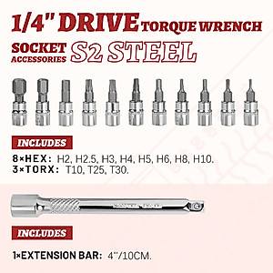 UYECOVE 1/4 Inch Drive Torque Wrench Set 2-20 Nm, 13Pcs Bike Torque Wrench, Bicycle Torque Wrench & MTB Tool Kit, with Allen Hex, Torx Sockets, Extension Bar, Red