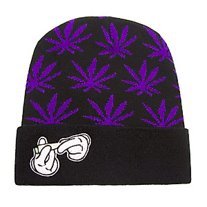 UTOWO Weed Marijuana Weed Acrylic Hat Knit Beanie Hat Rolling Up Skully Cap Purple