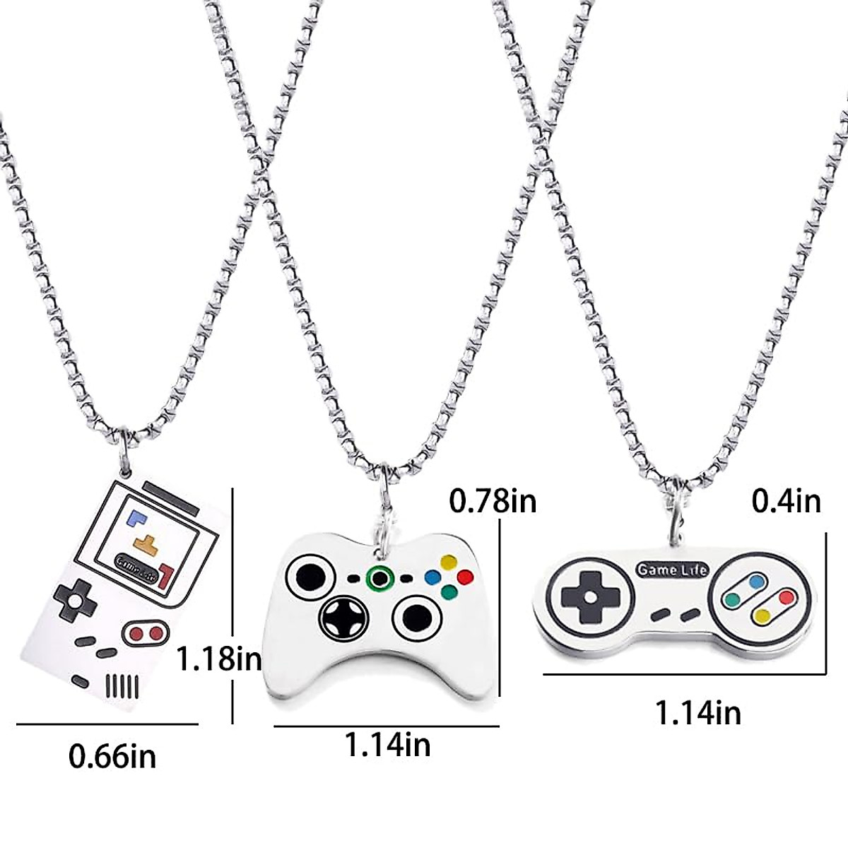 通用 3Pcs Vintage Enamel Game Console Pendant Necklace Set,Punk Hip Hop Video Game Controller Clavicle Chain Necklace Choker Necklace Jewelry for Women Men (Silver 3Pcs)