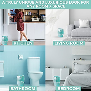 Escenzy Modern Bathroom Trash Can Mosaic Glass 5L | 7" x 10" | Decorative Small Garbage Can | Luxury Waste Basket for Bathroom, Office, Bedroom & Kitchen | Shiny Turquoise Green Bathroom Accessories