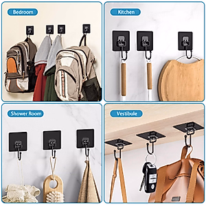 Dealsgogo Adhesive Wall Hooks, Black, Pack of 10 - Waterproof, Rustproof Bathroom Hooks, Up to 30lb(Max). Ideal for Hanging, Suitable for Bathroom, Kitchen, Home, Ceiling and Window