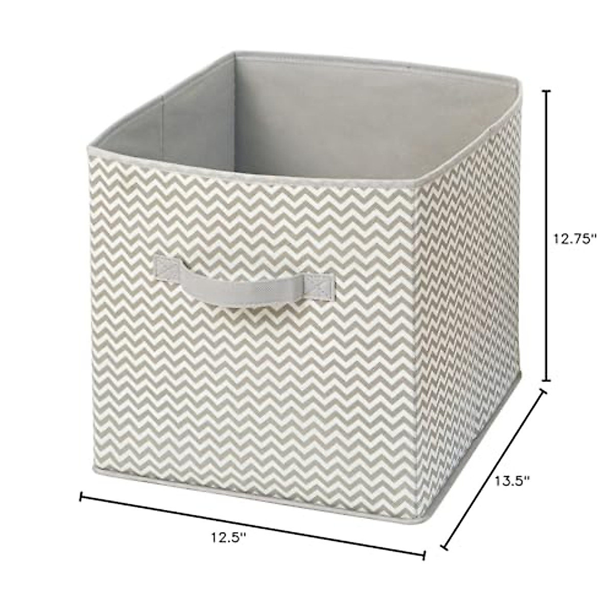 mDesign Large Soft Fabric Closet, Home Storage Organizer Cube Bin Box, Front Handle - Storage for Closet, Bedroom, Furniture Shelving Units - Chevron Zig-Zag Print, 12.75" High, 4 Pack - Taupe/Natural