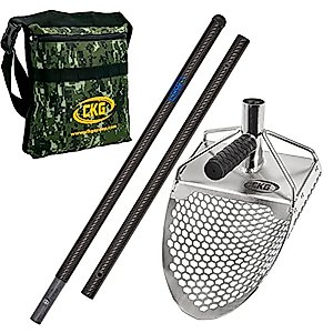 CKG Sand Scoop for Metal Detecting Stainless Steel Shovel for Beach Underwater Treasure Hunting (Large Scoop + Carbon Fiber Handle)
